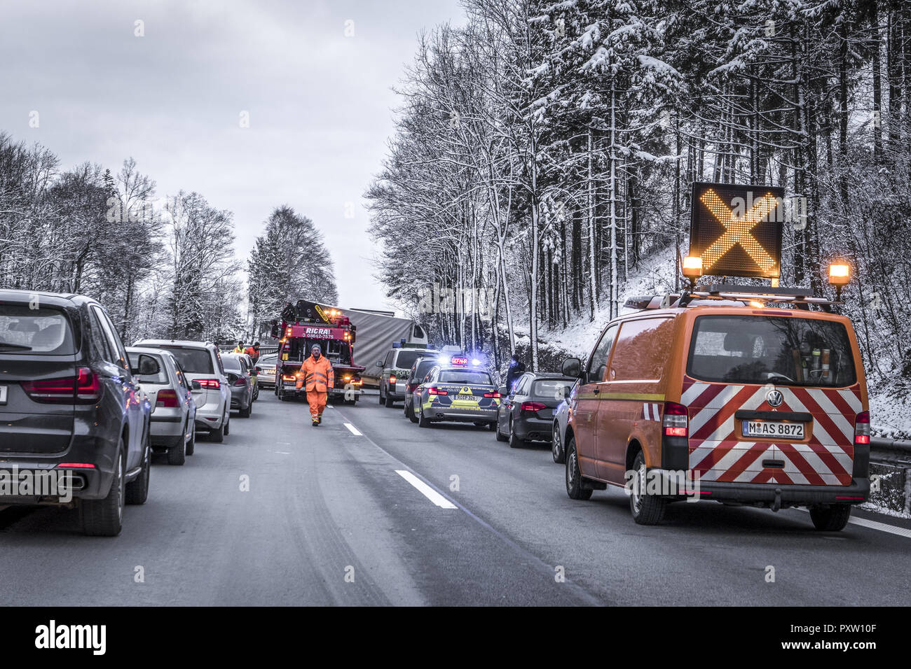 Accident on the A8 motorway Munich-Salzburg Stock Photo - Alamy