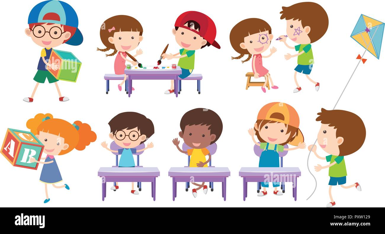 Many children playing and learning illustration Stock Vector Image ...