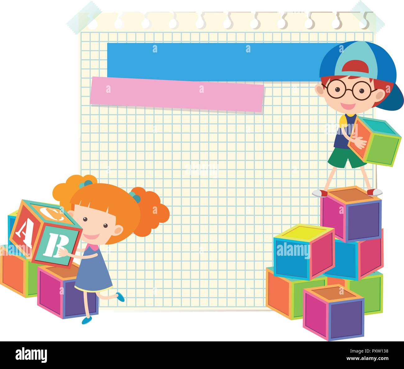 Paper template with kids and blocks illustration Stock Vector Image ...