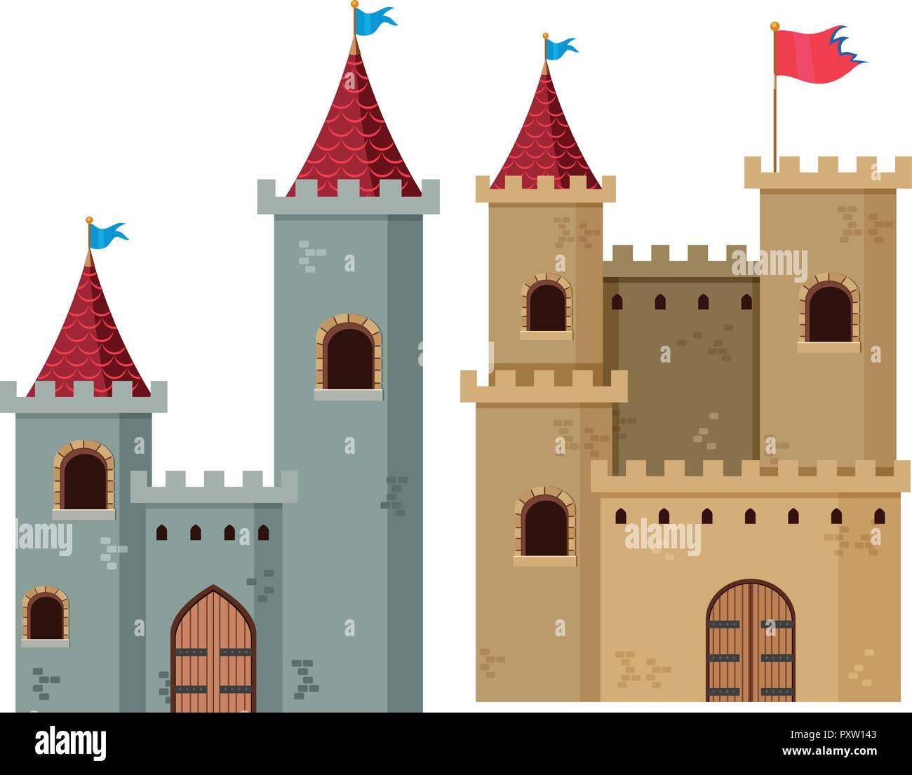 Two castle towers with flags illustration Stock Vector Image & Art - Alamy