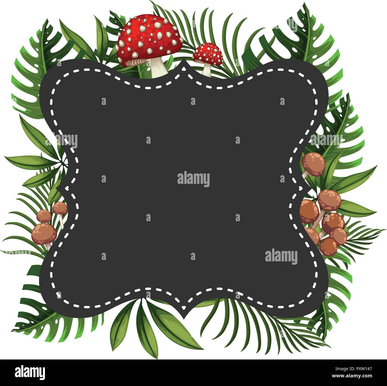 Border template with mushroom and leaves illustration Stock Vector ...