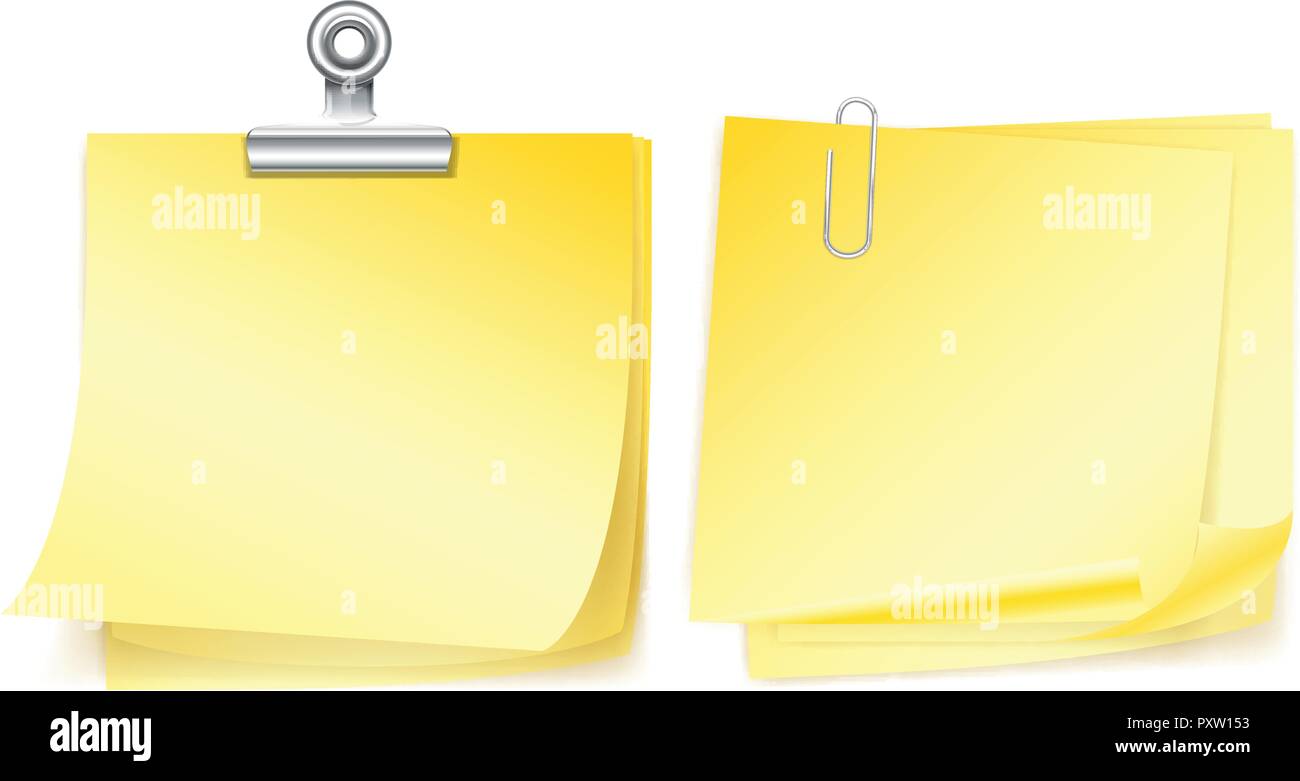 Two yellow papers with paperclips illustration Stock Vector Image & Art ...