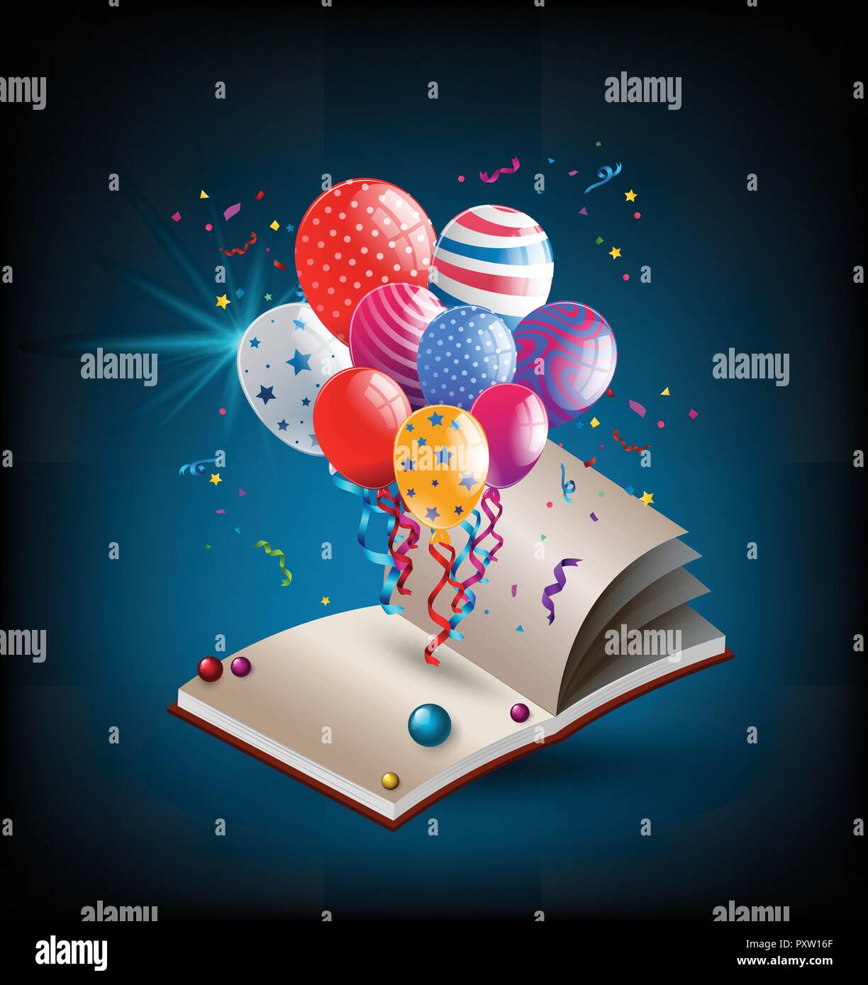 Book with party balloons illustration Stock Vector Image & Art - Alamy