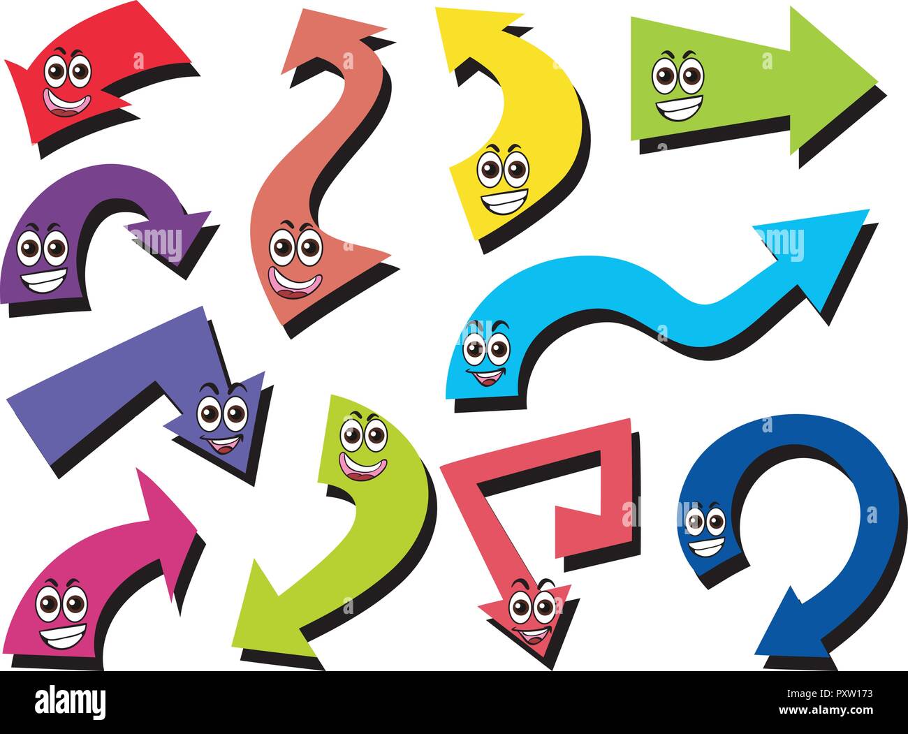 Different design of arrow with facial expressions illustration Stock ...
