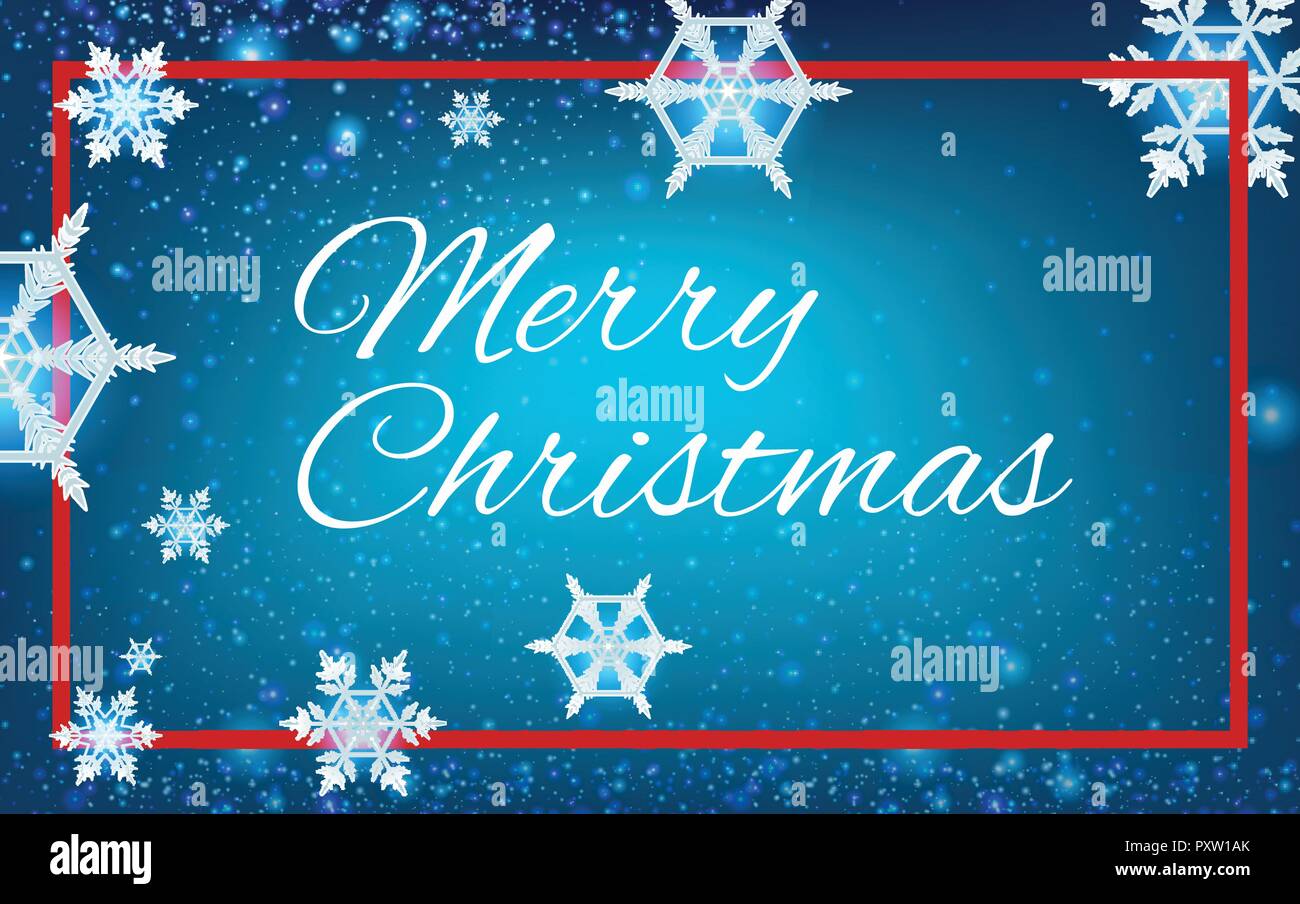 Merry christmas card template with snowflakes in blue sky illustration ...