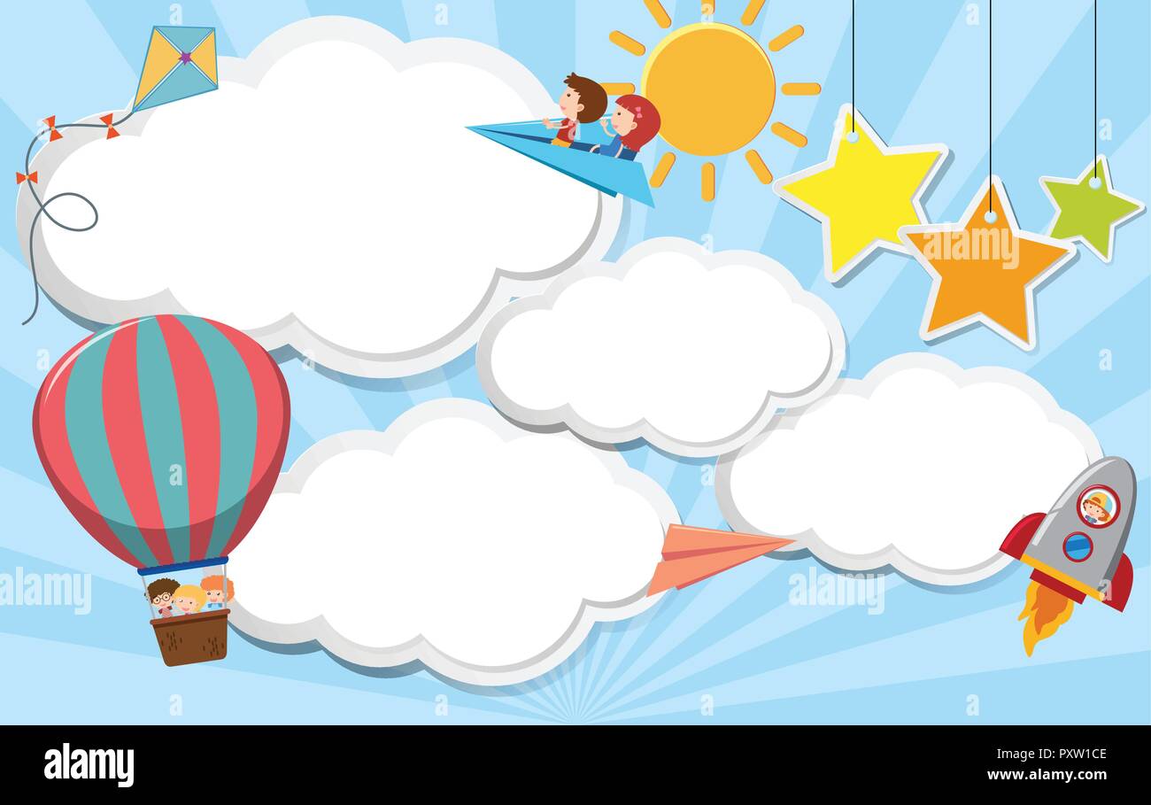 Border template with kids flying in sky illustration Stock Vector Image ...