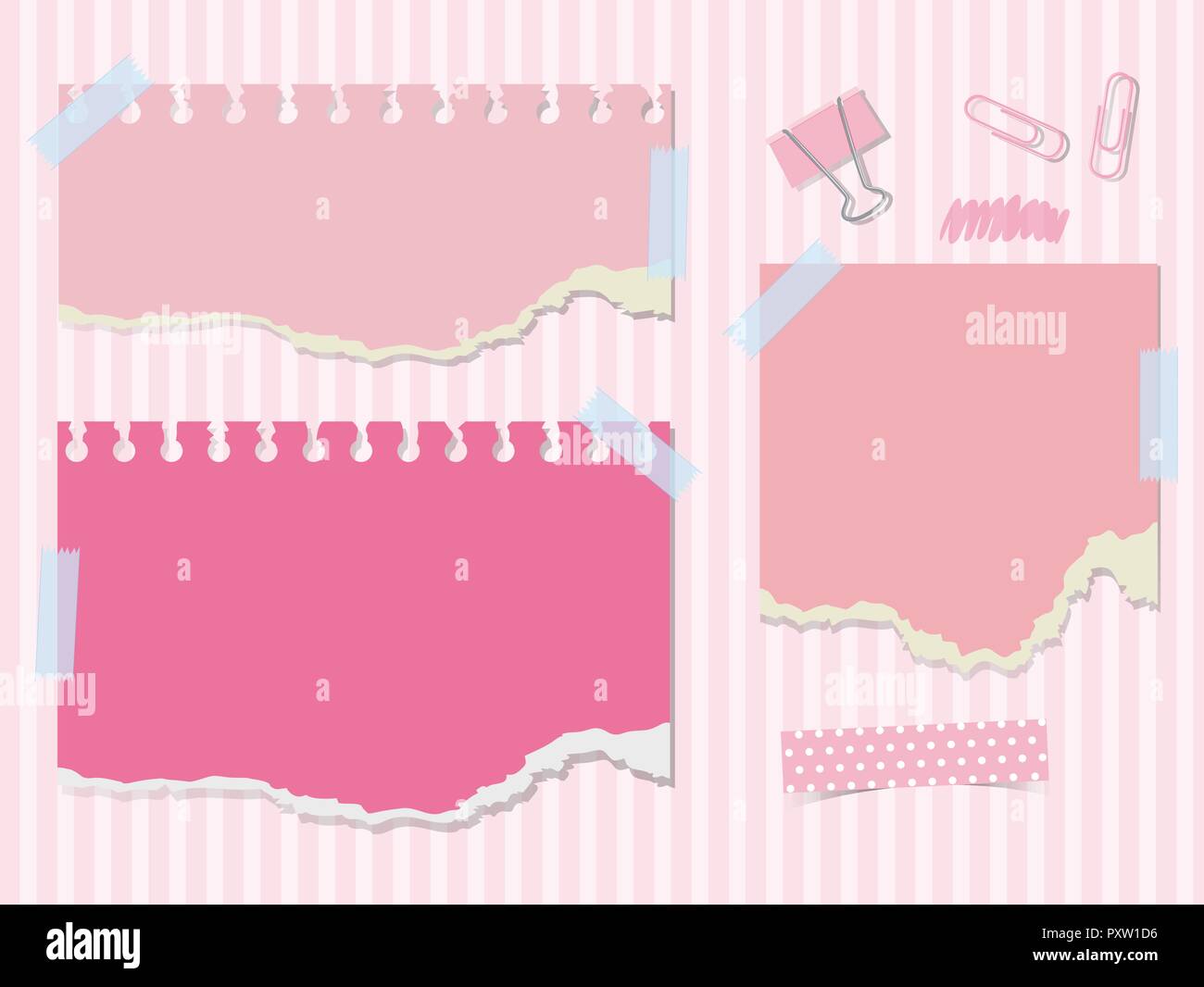 Pink papers and paperclips illustration Stock Vector Image & Art - Alamy