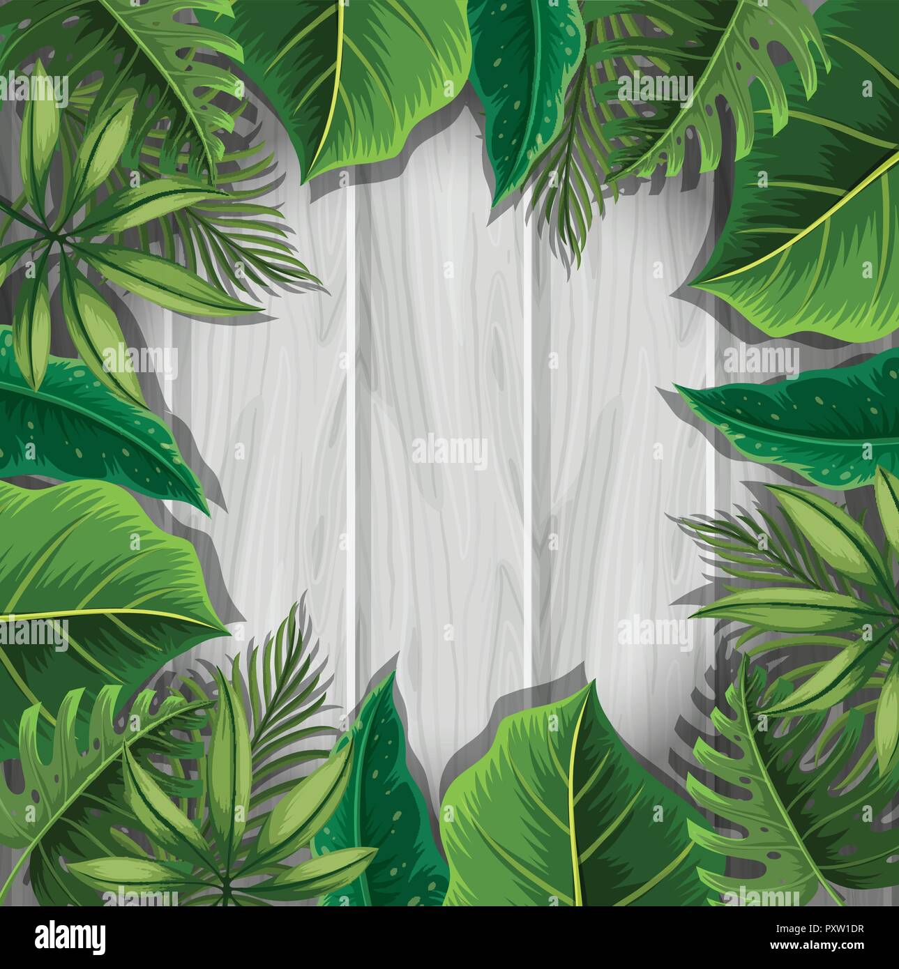 Green leaves on gray wooden board illustration Stock Vector Image & Art ...