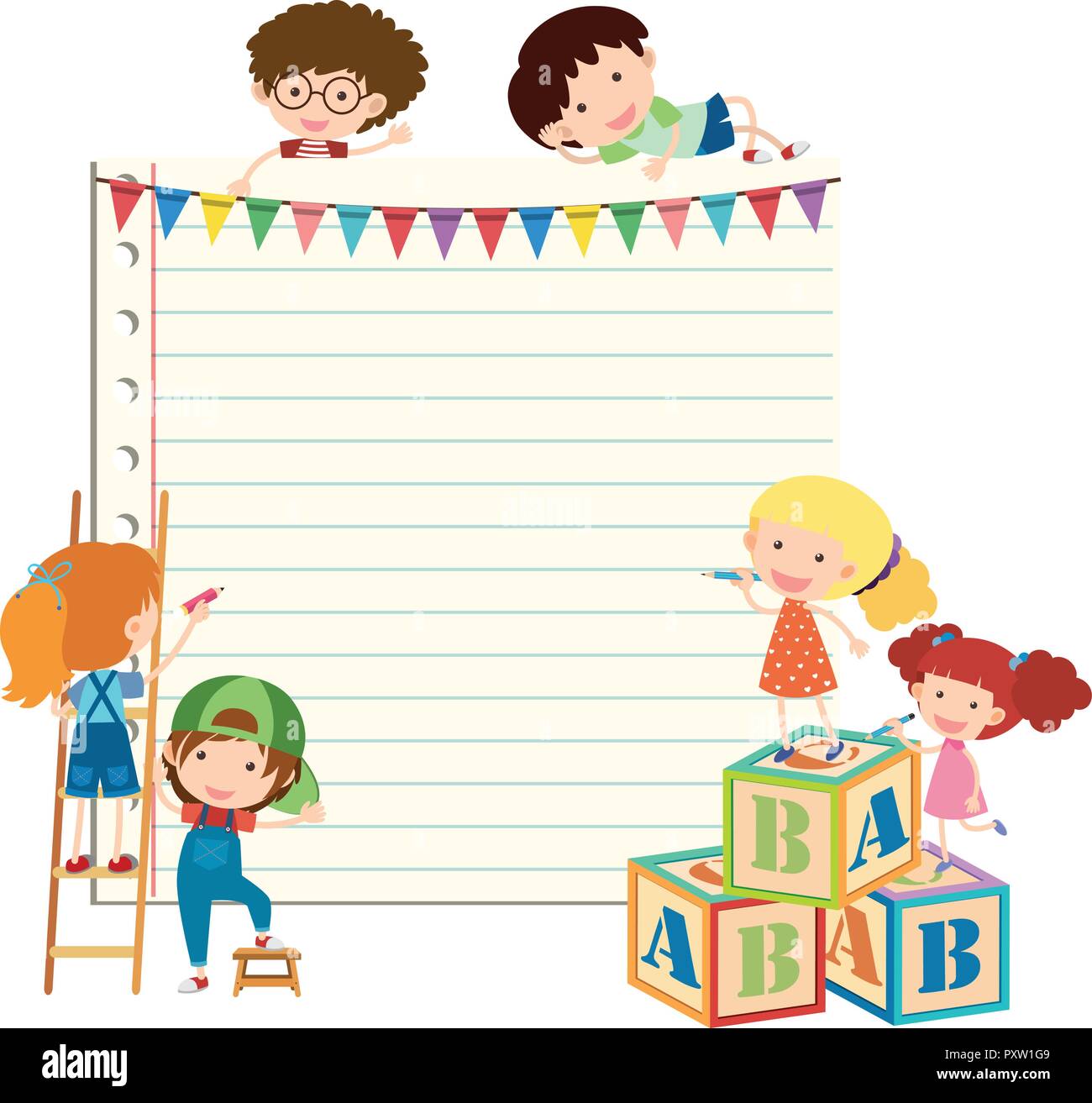 Paper template with happy children illustration Stock Vector Image ...