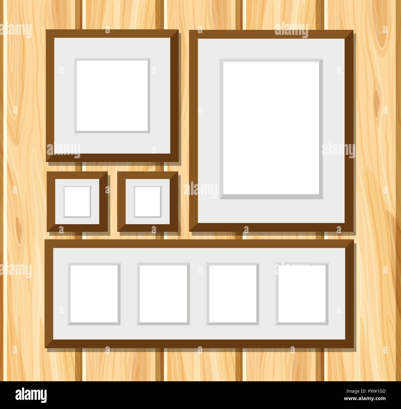 Square frames on wooden wall illustration Stock Vector Image & Art - Alamy