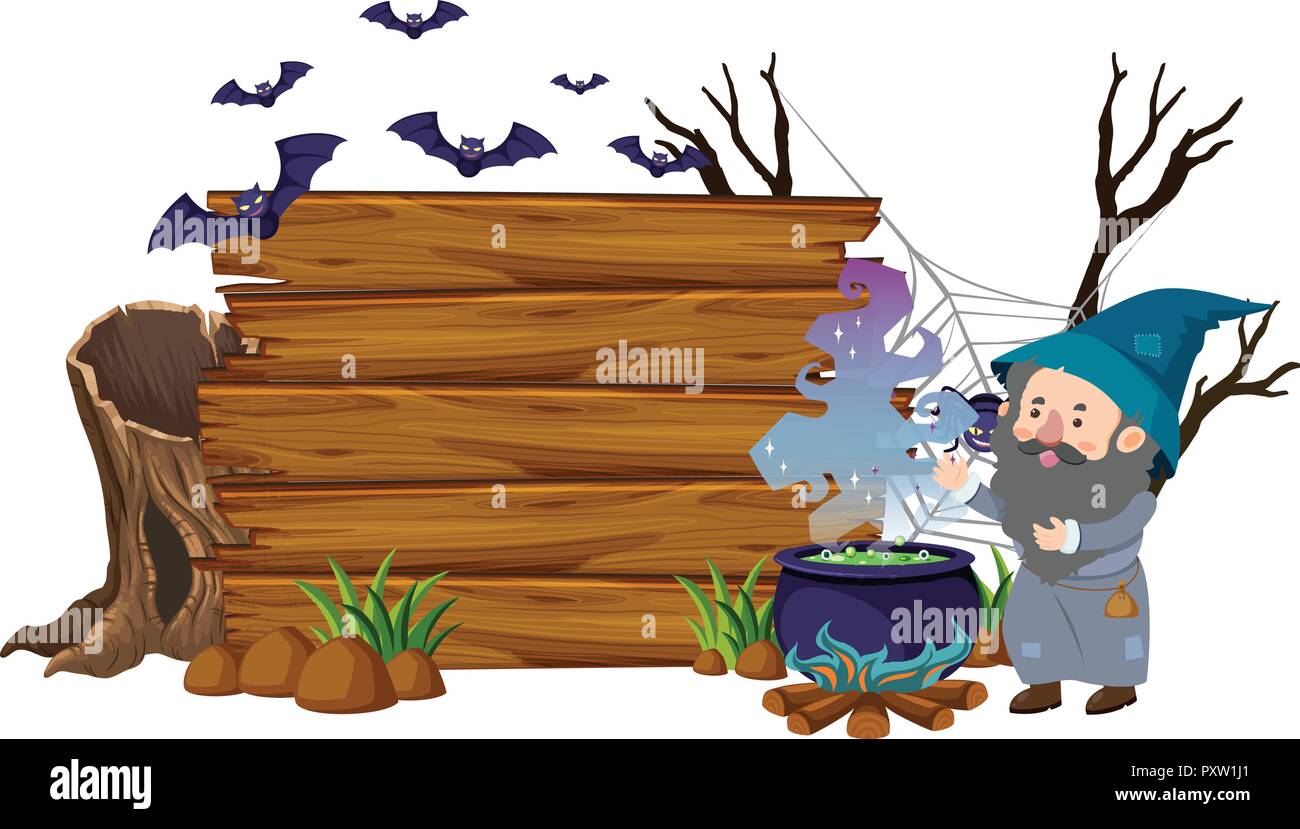 Wooden board with wizard and bats illustration Stock Vector Image & Art ...