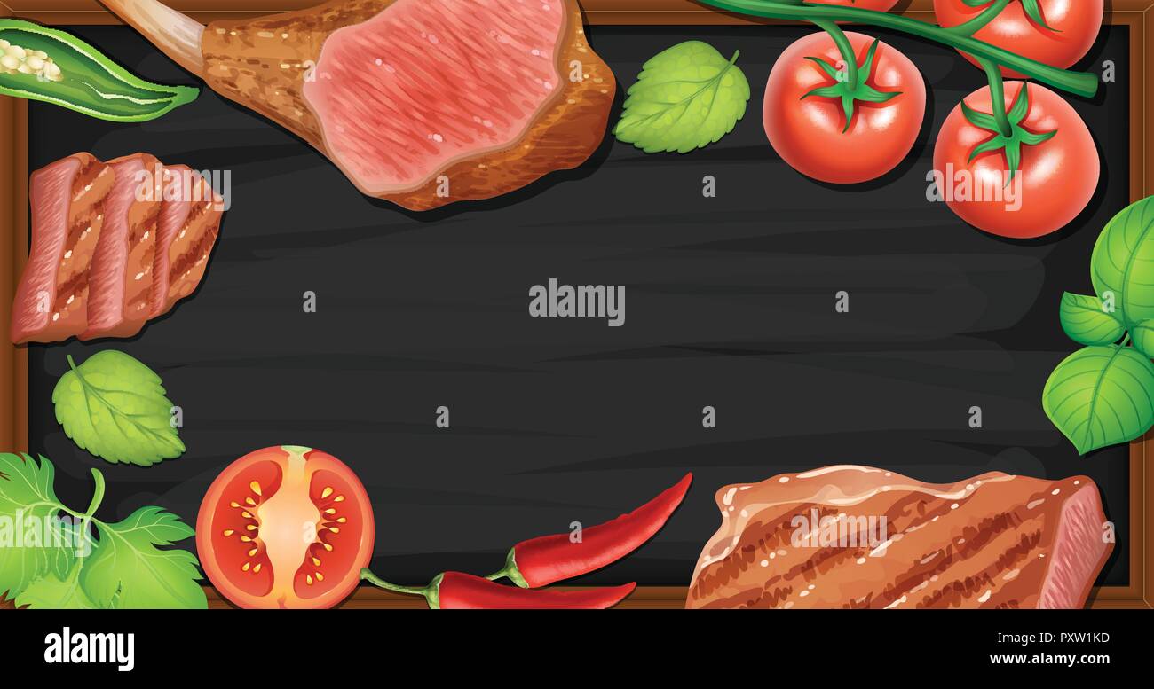 Border template with meat and vegetables illustration Stock Vector ...