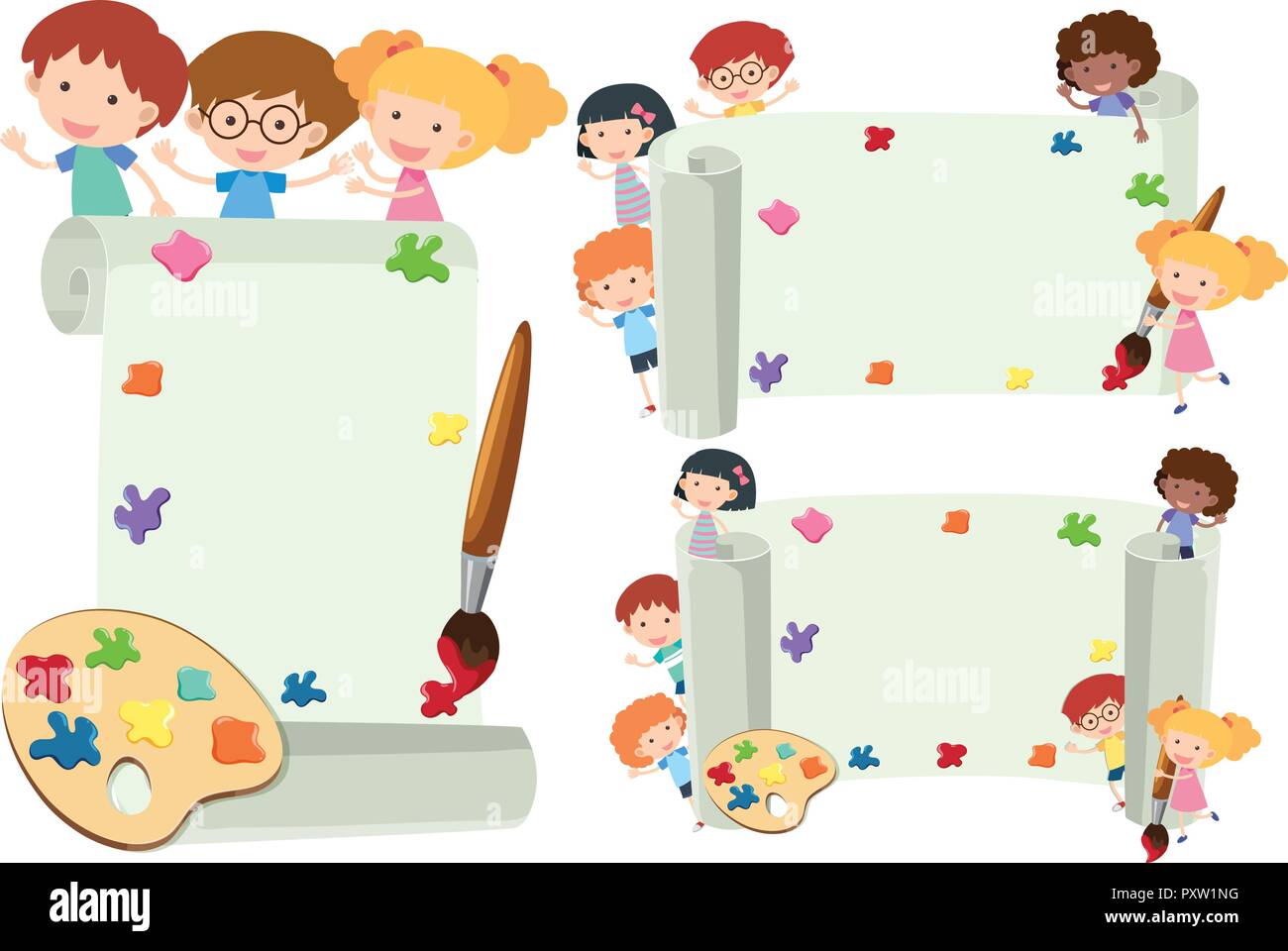 Three paper template with happy kids illustration Stock Vector Image ...