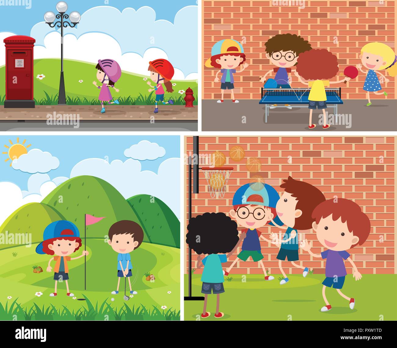 Children playing basketball park Stock Vector Images - Alamy