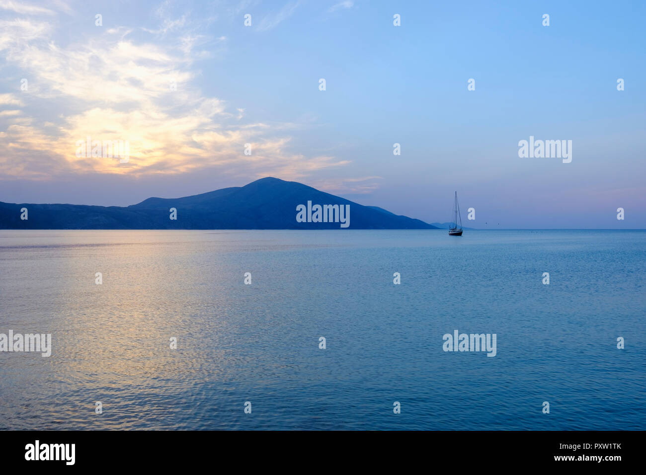 Albania, Adriatic Sea, Orikum, Bay of Vlore with Karaburun Peninsula ...