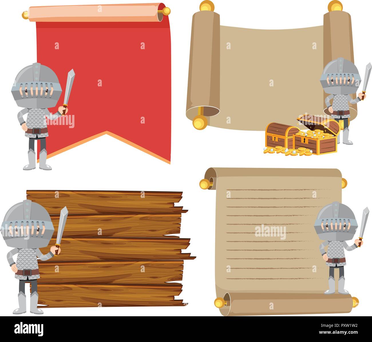 Four banner template with medieval knights illustration Stock Vector ...