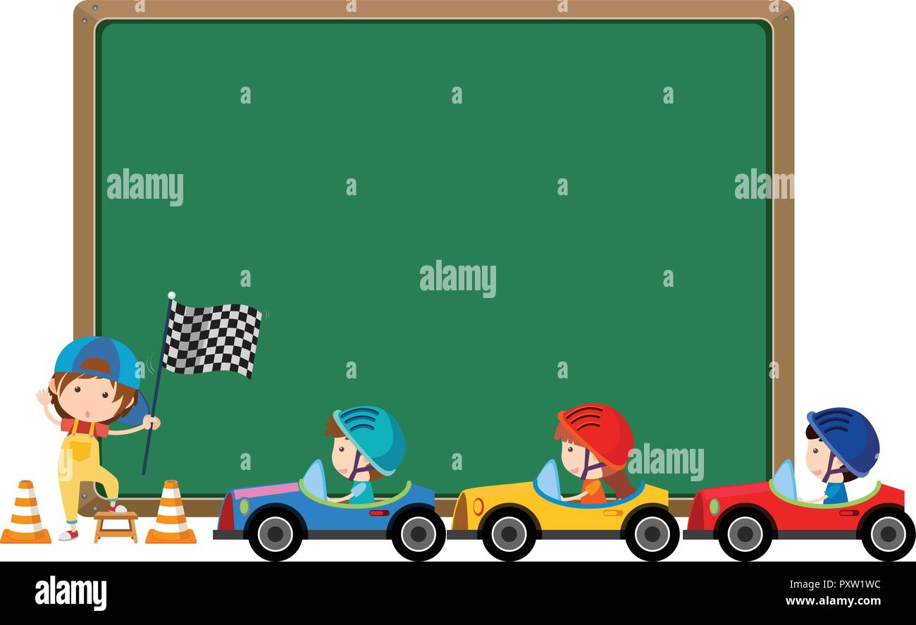 Border template with kids driving toy cars illustration Stock Vector ...