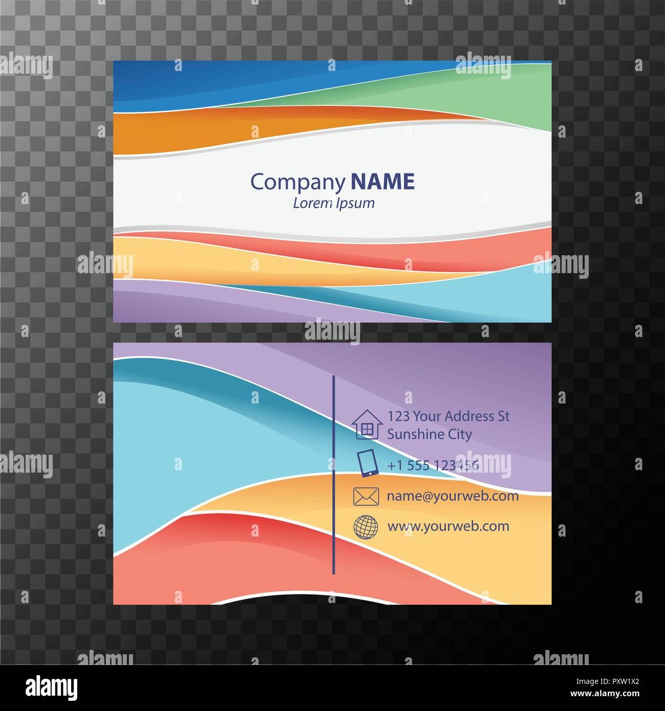 Businesscard template with colorful wavy lines illustration Stock ...
