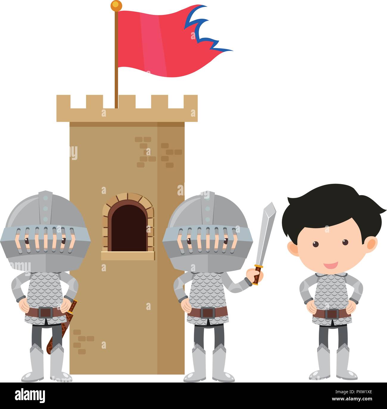 Three knights at the castle tower illustration Stock Vector Image & Art ...