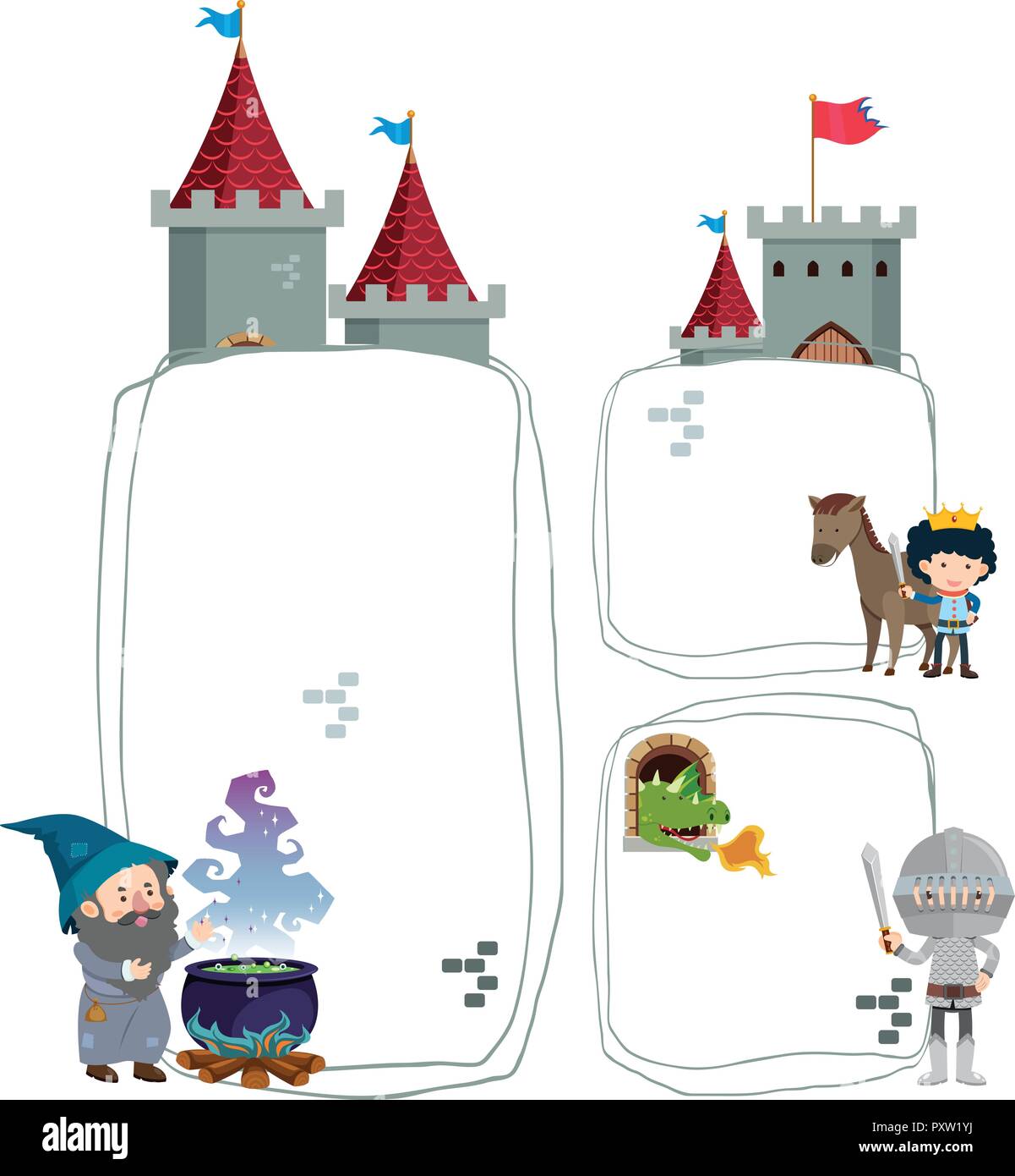Border template with wizard and knight illustration Stock Vector Image ...
