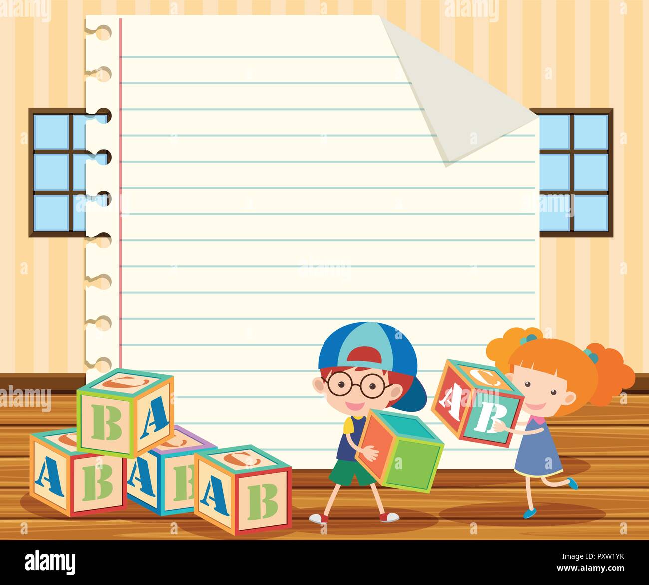 Paper template with kids and blocks illustration Stock Vector Image ...