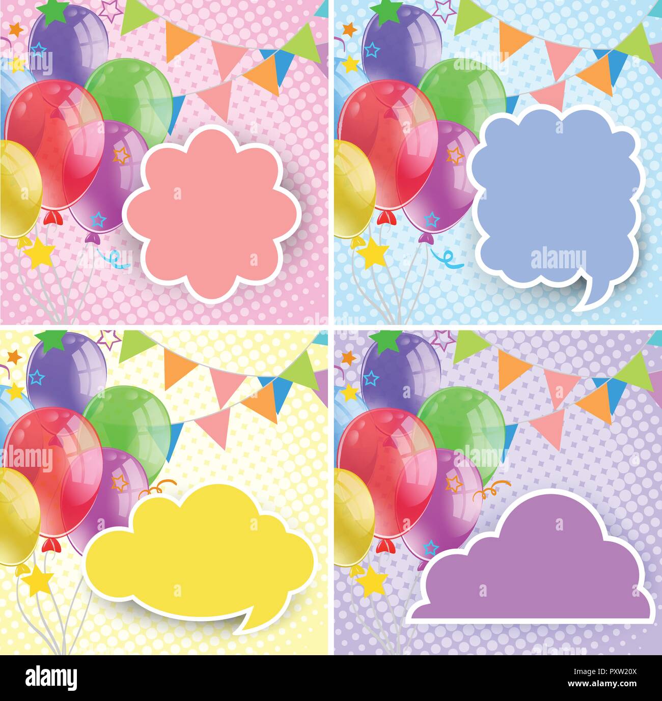 Four border templates with colorful balloons illustration Stock Vector ...