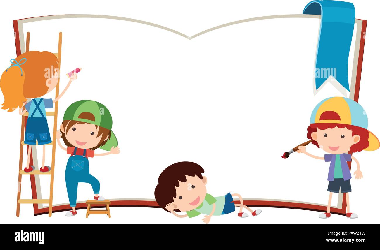 Blank book with happy kids illustration Stock Vector Image & Art - Alamy