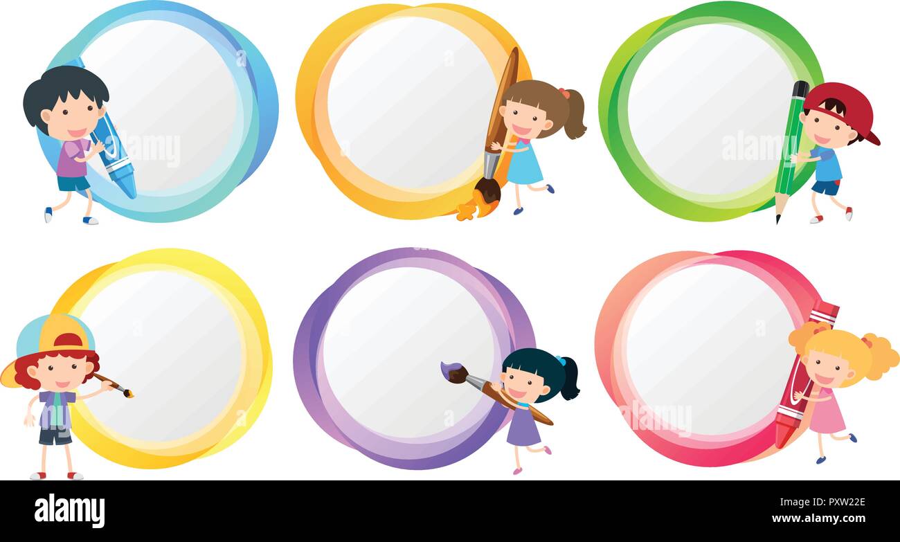 Label templates with kids coloring illustration Stock Vector Image ...