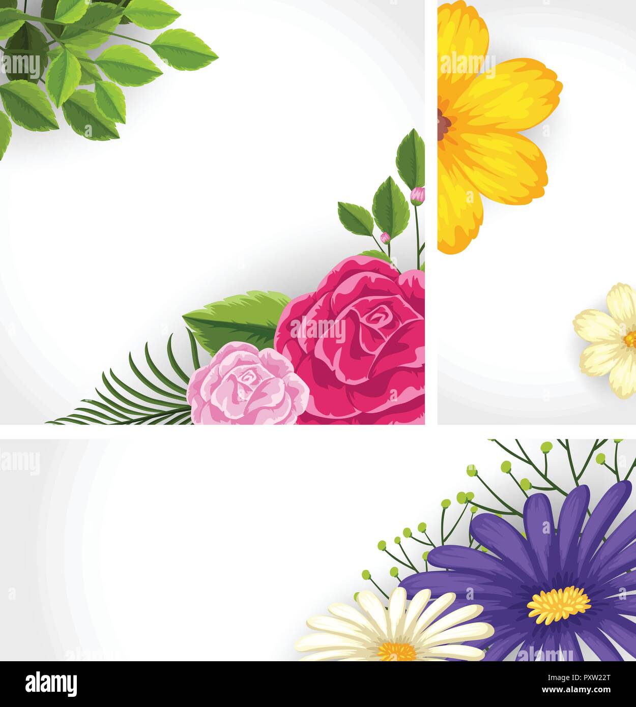 Three background template with colorful flowers illustration Stock ...