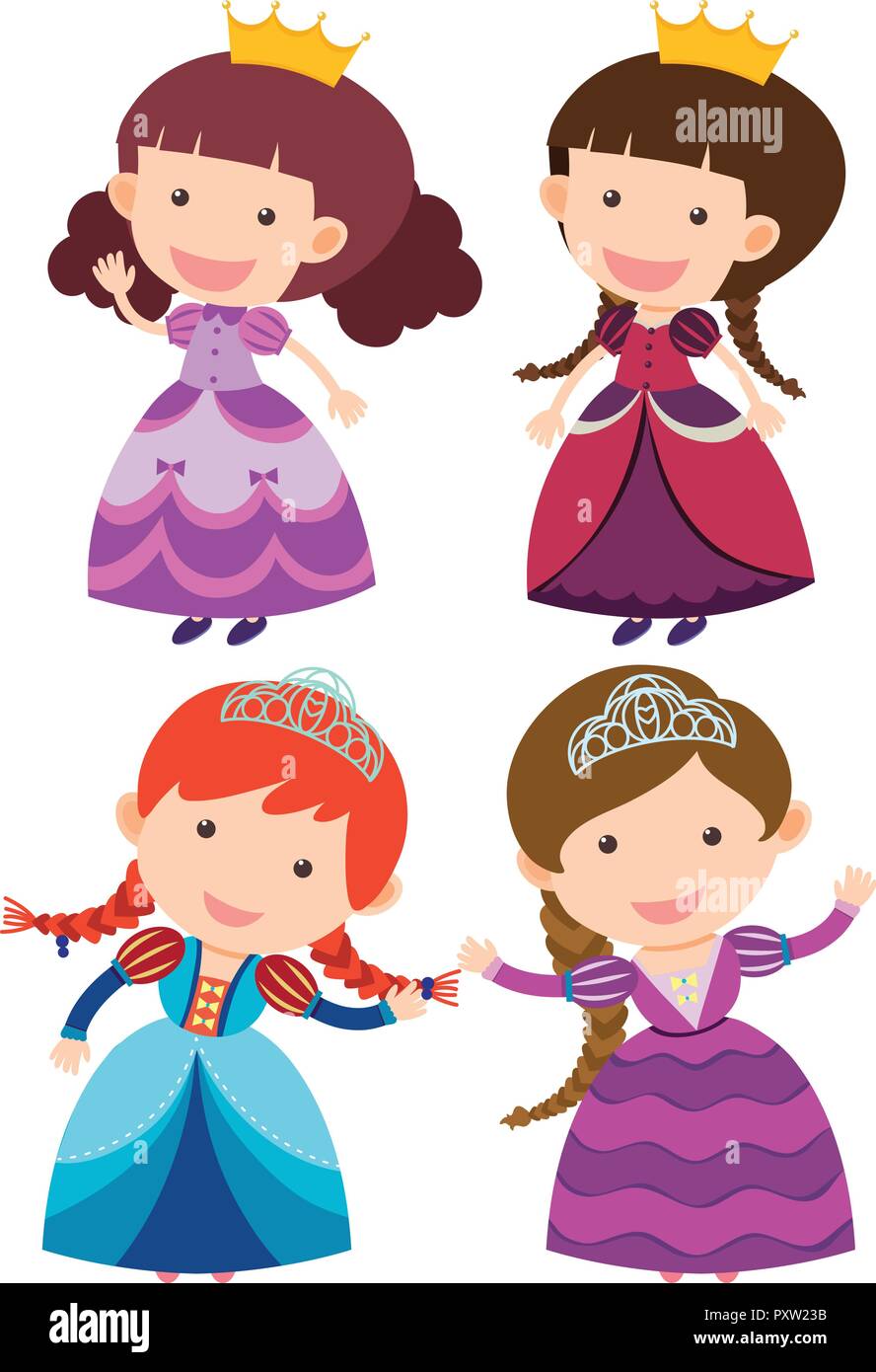 Four cute princesses on white background illustration Stock Vector ...