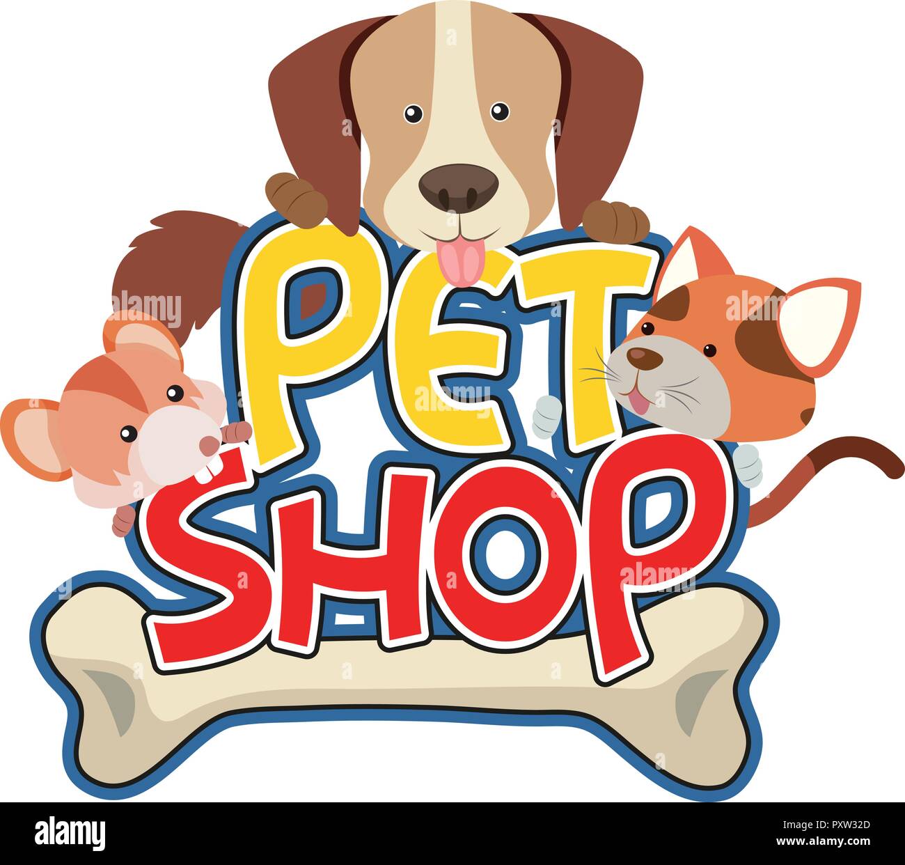 Pet shop sticker with cute pet illustration Stock Vector Image & Art ...