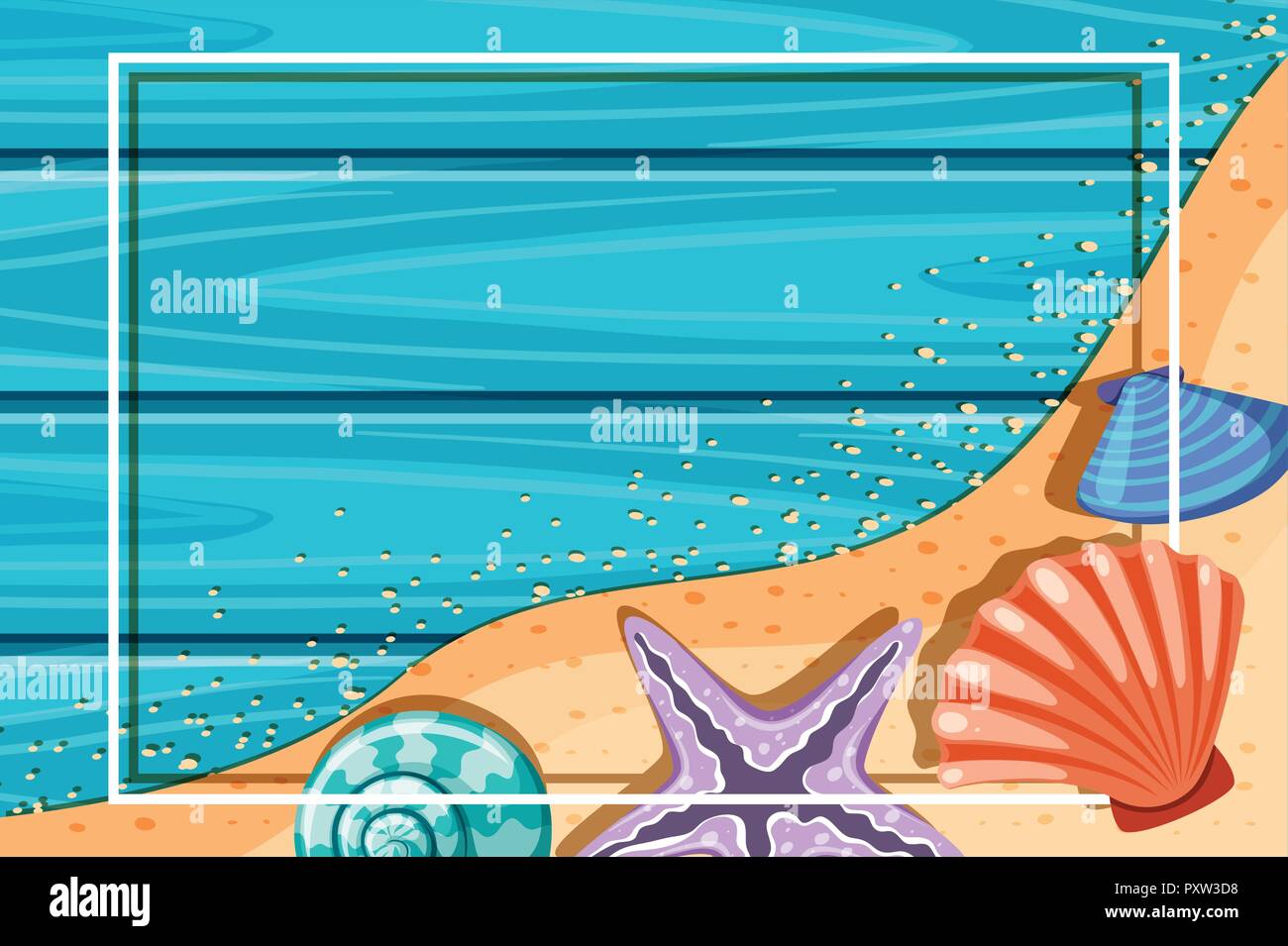 Border template with starfish and seashells illustration Stock Vector ...