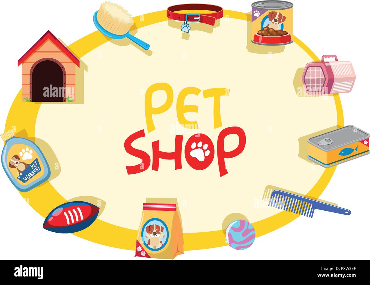 Pet shop sign with many pet accessories illustration Stock Vector Image ...