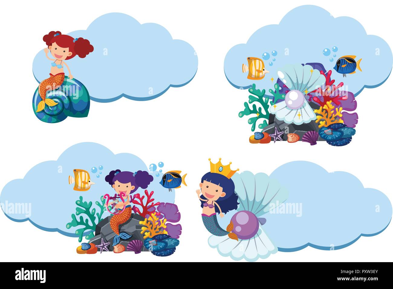 Border template with beautiful mermaids underwater illustration Stock ...
