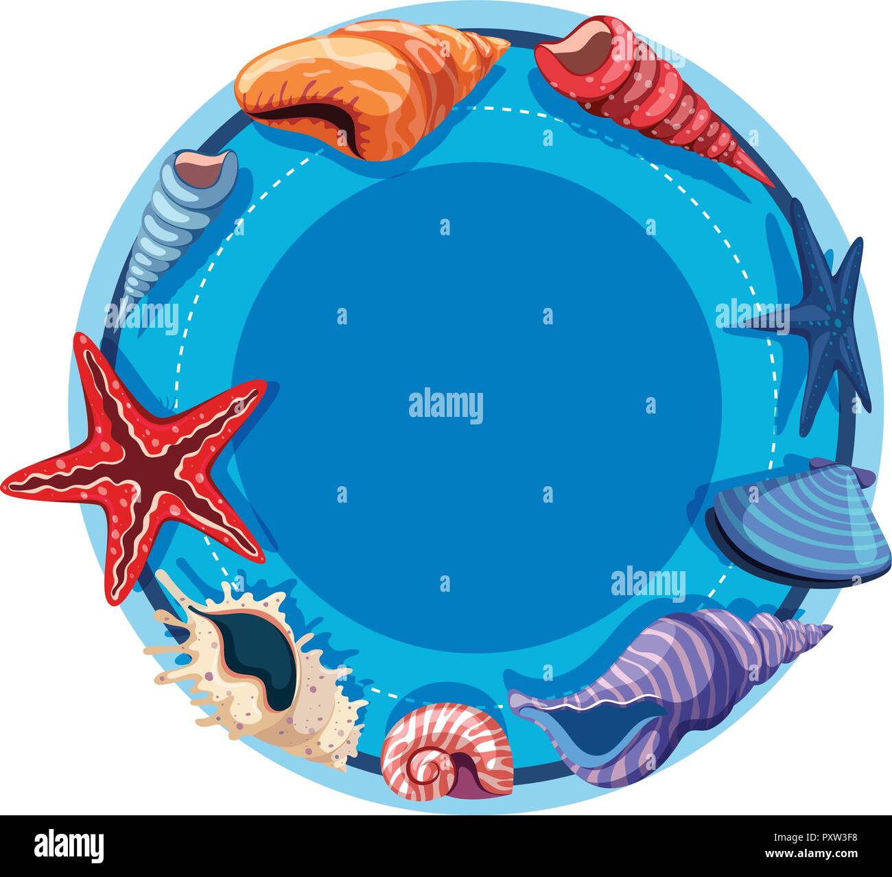 Round border template with starfish and shells illustration Stock ...