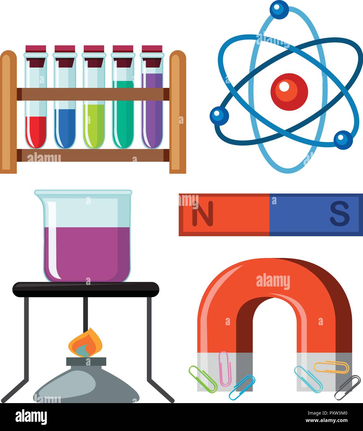 Different science equipments on white background illustration Stock ...