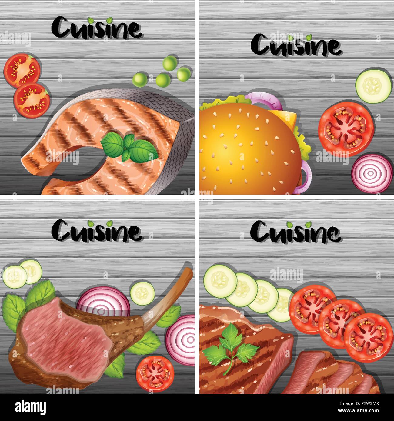 Different Types Of Menu On Gray Background Illustration Stock Vector