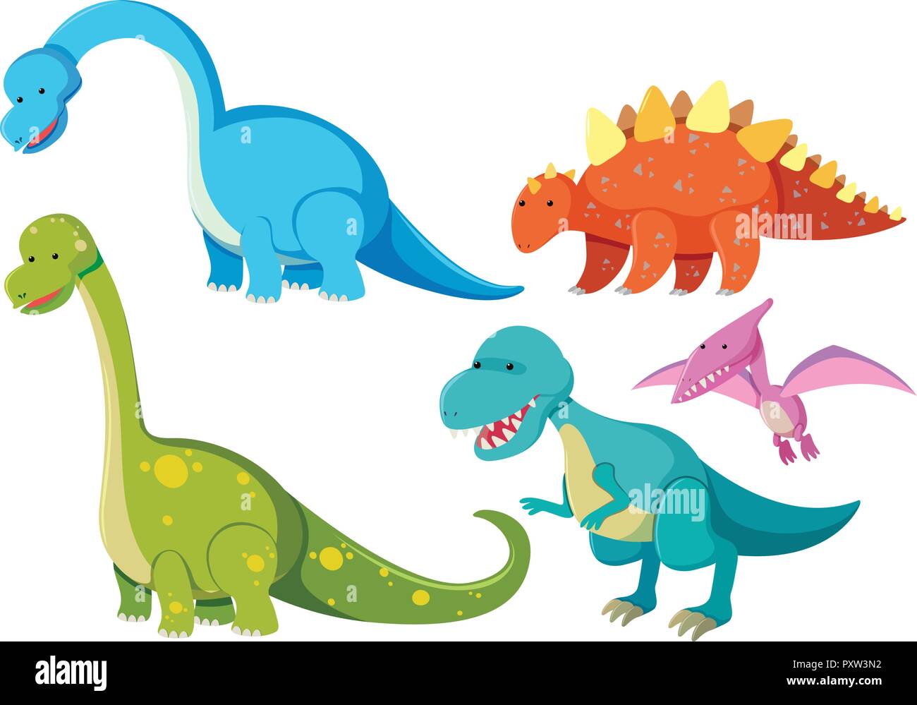Five types of dinosaurs on white background illustration Stock Vector ...