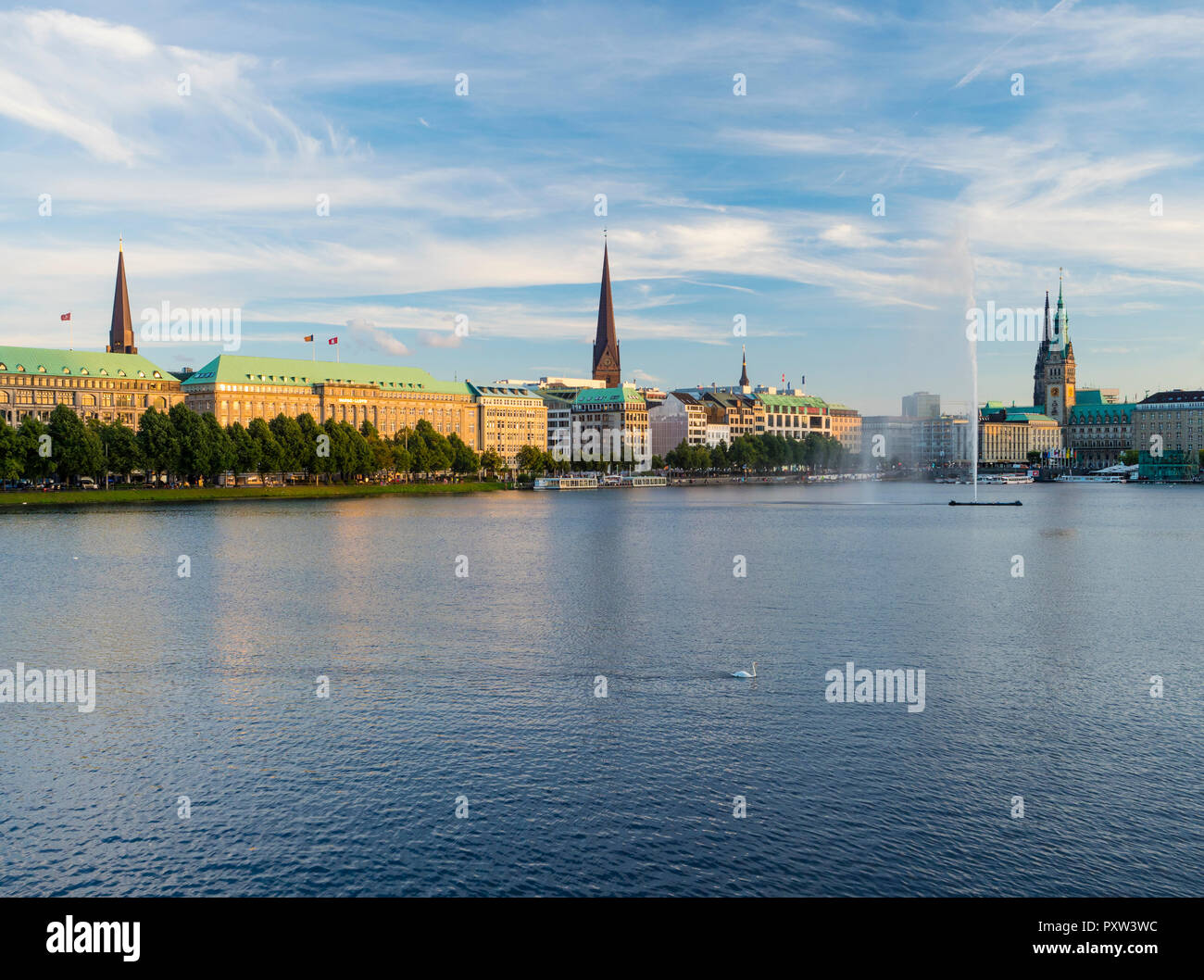 Germany, Hamburg, view to Inner Alster and Alster fountain Stock Photo ...
