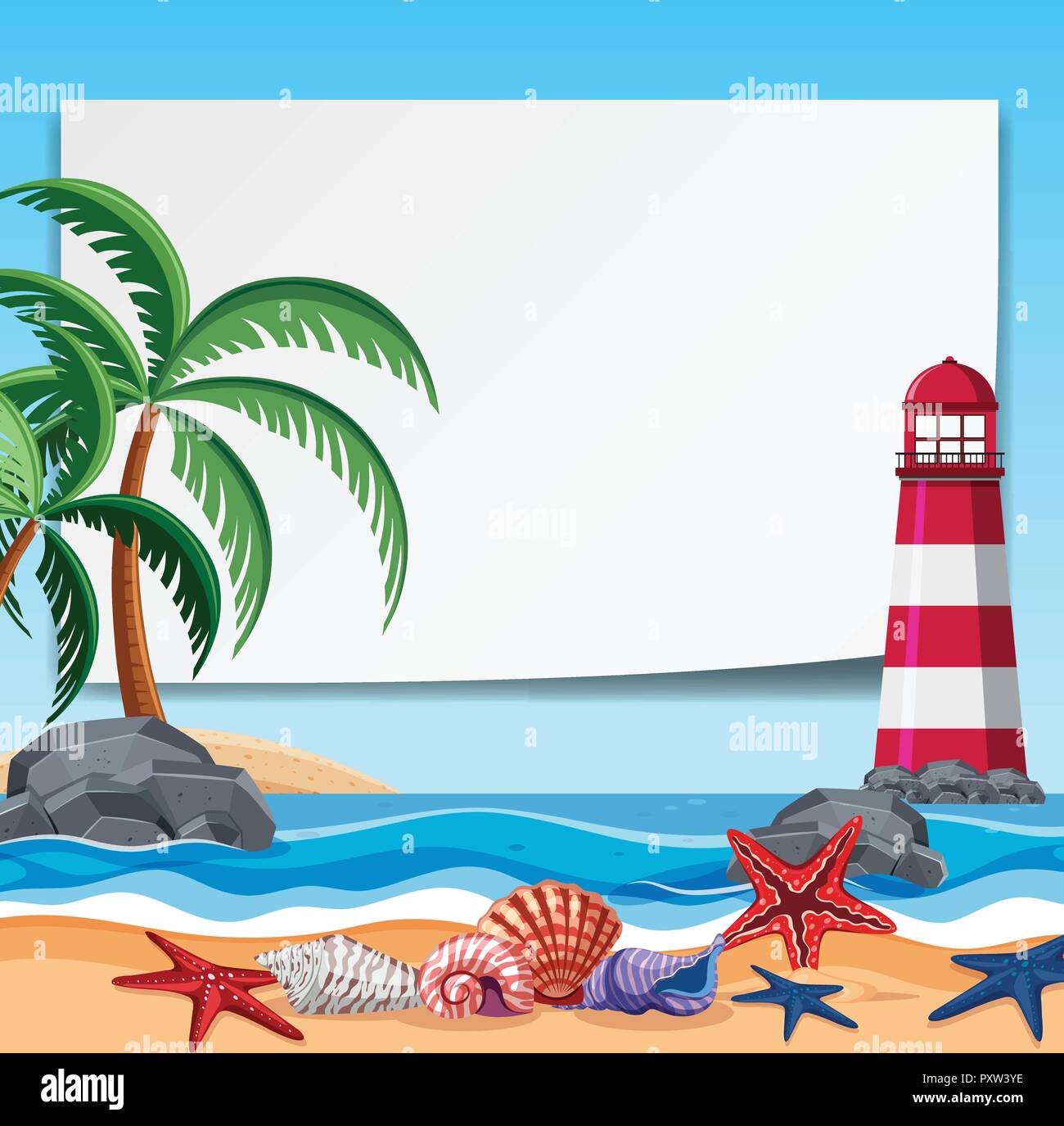 Border template with lighthouse and shells illustration Stock Vector ...