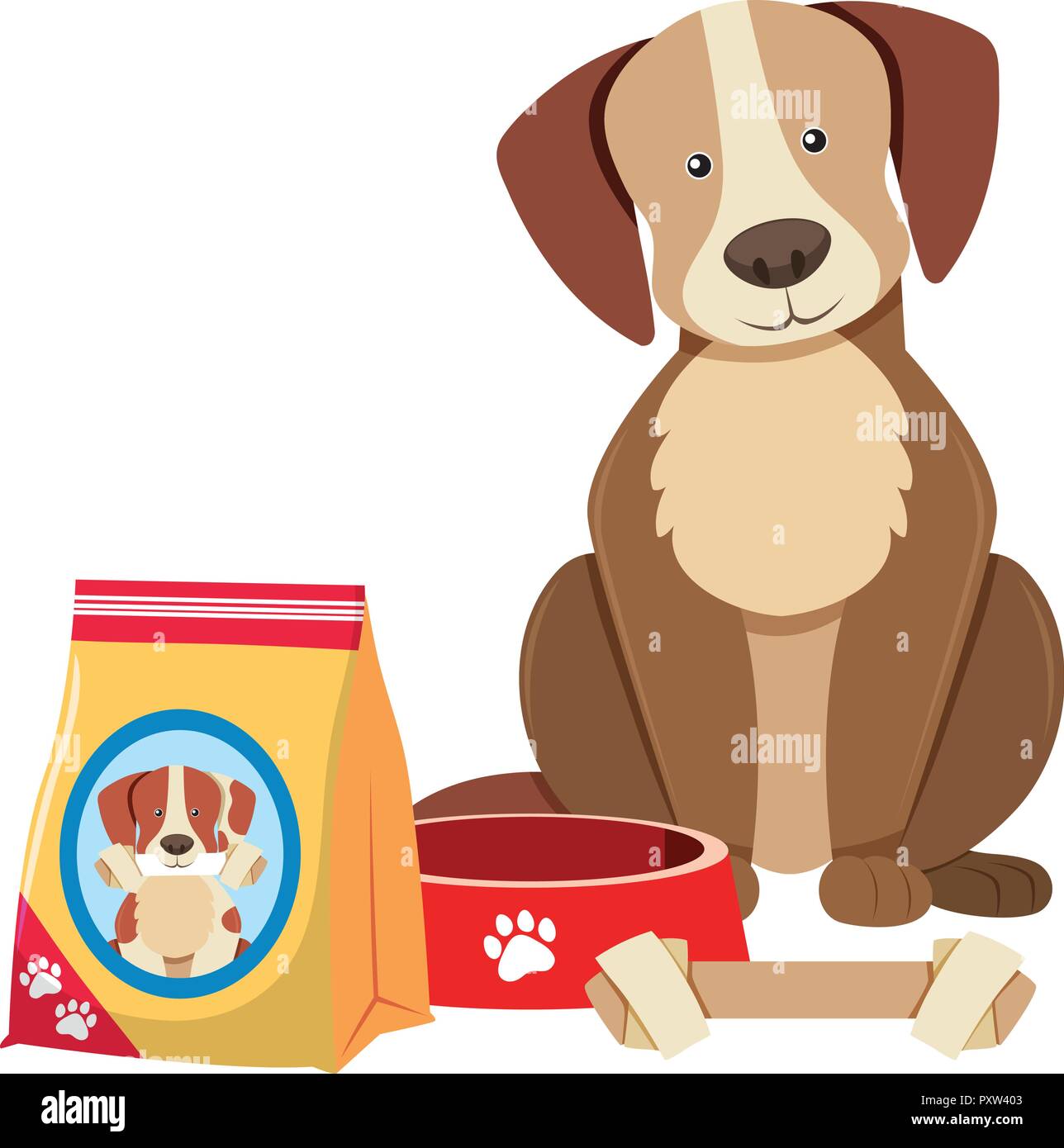 Cute dog and dog food illustration Stock Vector Image & Art - Alamy