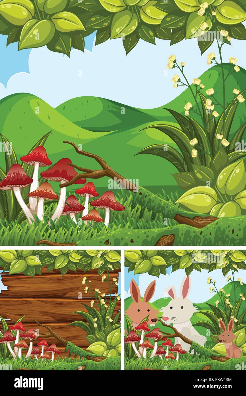 Nature scenes with rabbits in the forest illustration Stock Vector ...