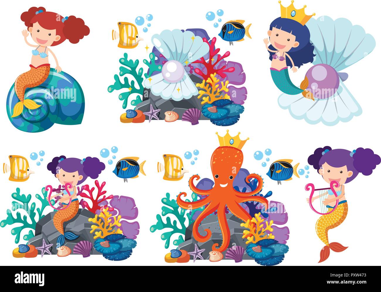 Mermaids and sea animals underwater illustration Stock Vector Image ...