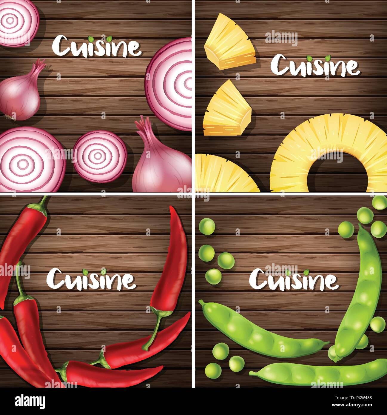 Four background with different vegetables illustration Stock Vector ...