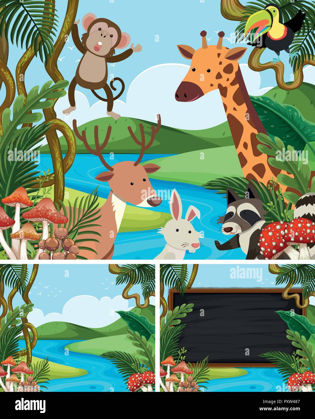 Background template with animals in mountain illustration Stock Vector ...