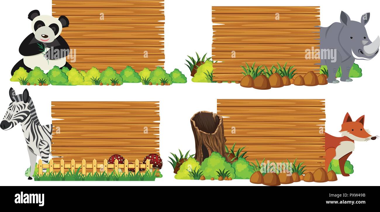 Four wooden boards with animals illustration Stock Vector Image & Art ...