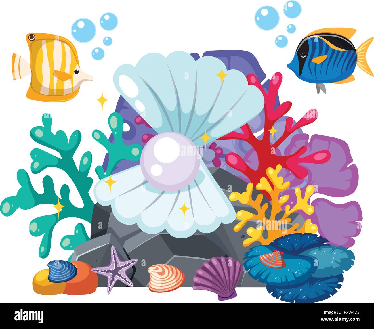 Underwater scene with pearl and fish illustration Stock Vector Image ...