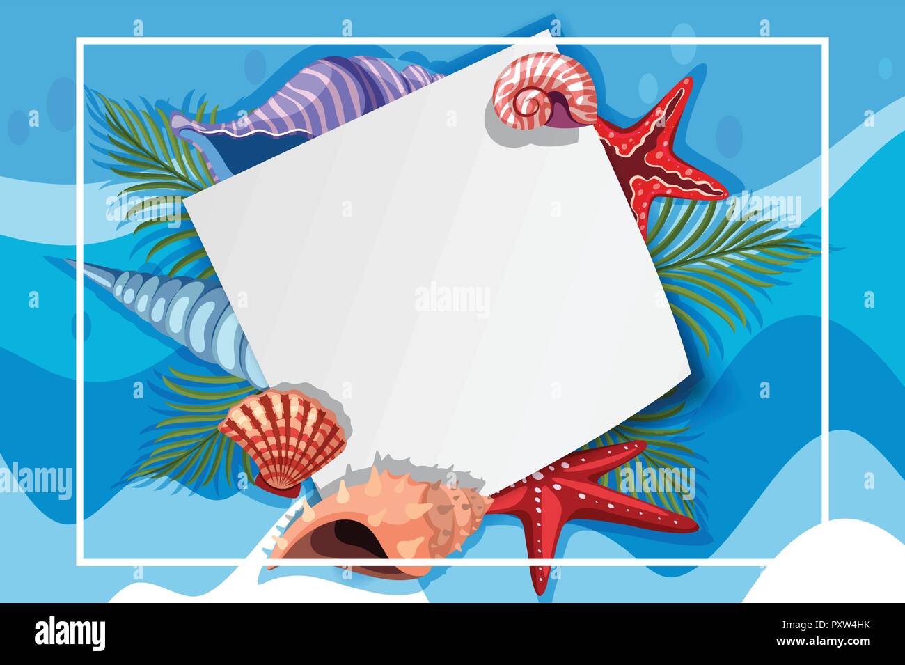 Border template with seaweed and shells illustration Stock Vector Image ...