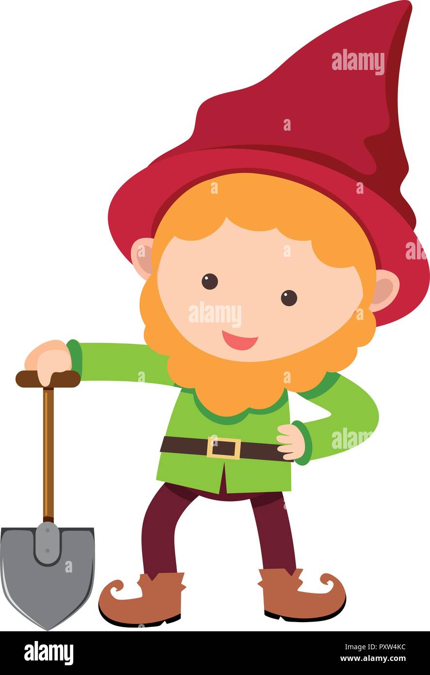 Happy dwarf with red hat and spade illustration Stock Vector Image ...