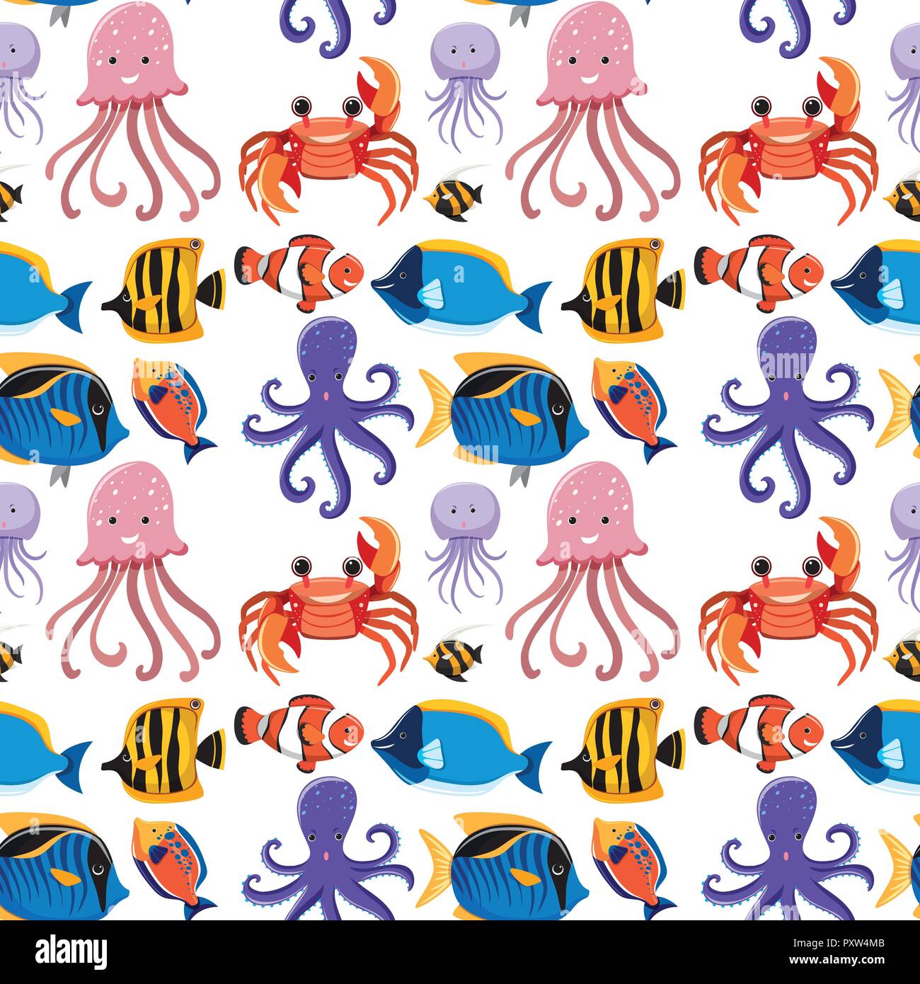 Seamless background with sea animals illustration Stock Vector Image ...